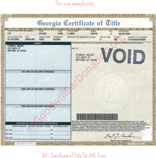 Download Ga Certificate Of Title 6 04 Front - Full Size PNG Image - PNGkit