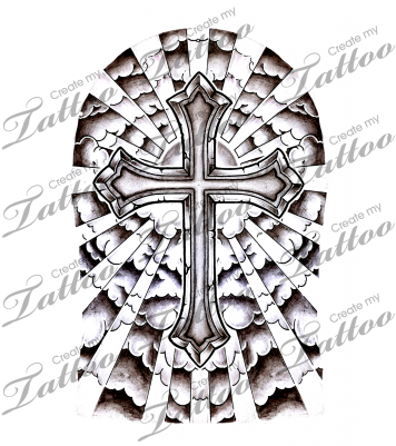 Cross With Cloud Background Tattoo