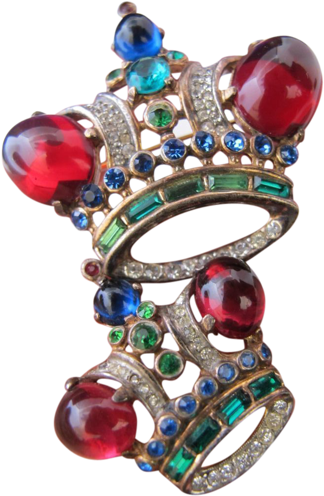 Download Vintage Trifari Sterling Silver Rhinestone Crown Pin - Ruby ...