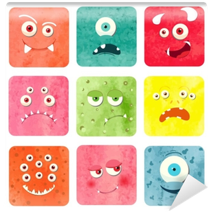 Download Watercolor Cartoon Monster Faces Set - Illustration - Full ...