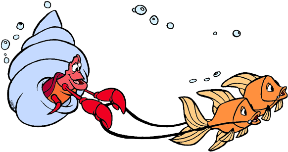 Download Sebastian In A Shell Led By Two Fish - Sebastian Clipart ...