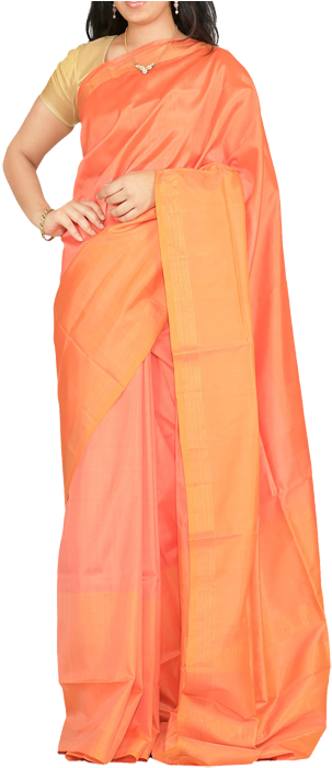 Download Silk Saree With Plain Design - Sari - Full Size PNG Image - PNGkit