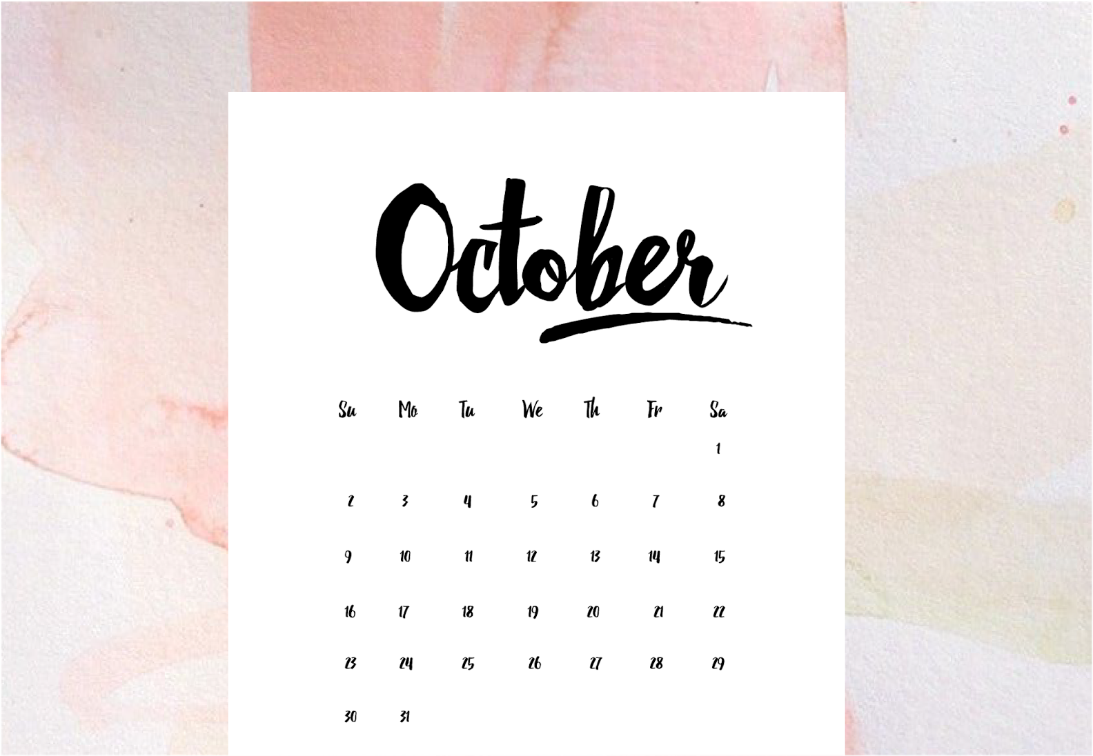 Download October 2016 Calendar - Paper - Full Size PNG Image - PNGkit