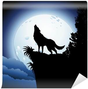 Download Blue Moon With Wolf - Full Size PNG Image - PNGkit