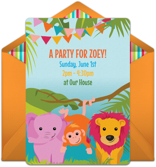 Download Jungle Animals Online Invitation - Cartoon - Full Size PNG ...