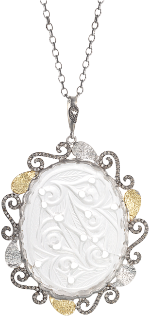 Download Sterling Silver Pendant With Crystal And Gold Leaf - Locket ...