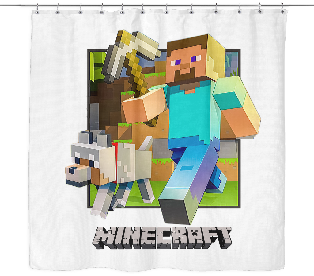 Download Minecraft Shower Curtain Steve And Dog Step Out 3d,white,100% ...