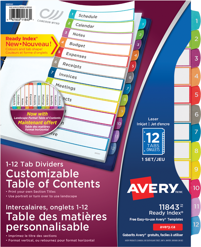 Download Avery® Ready Index® Customizable Table Of Contents - 11842 ...