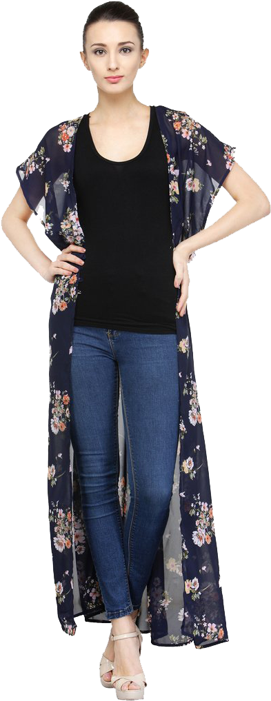 Download Floral Print Long Shrug - Full Size PNG Image - PNGkit