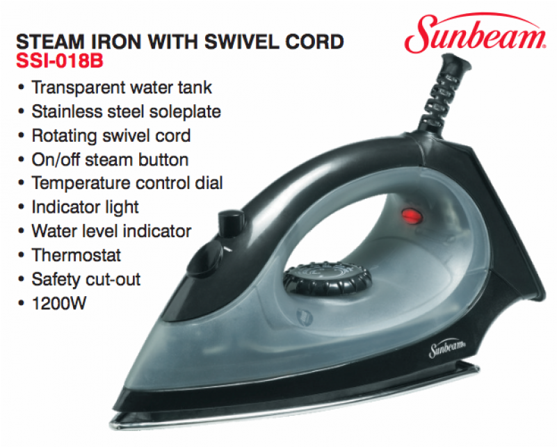 Download Sunbeam Steam Iron With Swivel Cord - Sunbeam - Full Size PNG ...