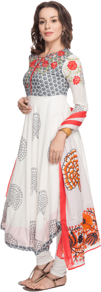 Download Women Round Neck Long Churidar Suit - Silk - Full Size PNG ...