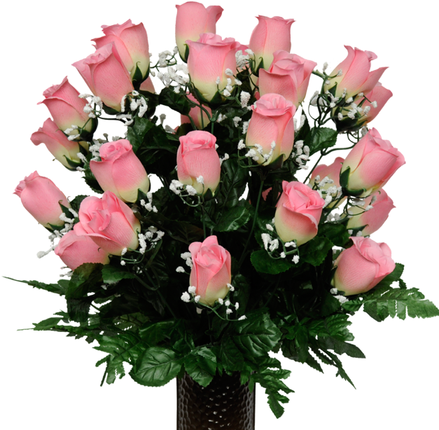 Download Md1088 Pink Roses With Babys Breath3 - Flowers For Cemetery ...