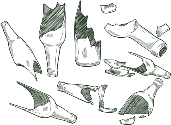 Download Hand Drawn Broken Bottle - Broken Beer Bottle Drawing - Full ...