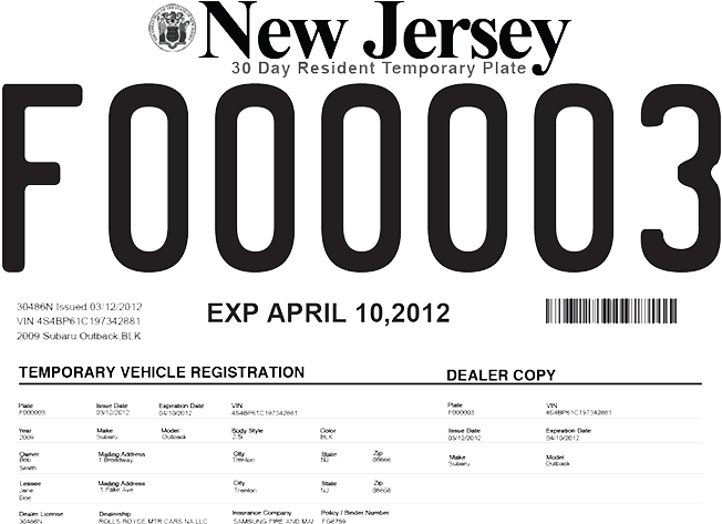 Download New Jersey Temporary License Plates - Graphics - Full Size PNG ...