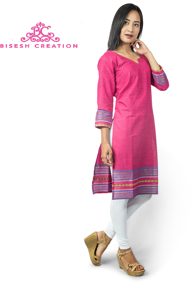 Download Pink South Cotton Bordered Kurti With Cotton Legging - Girl ...