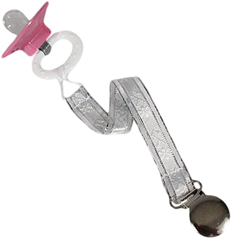 Download Pacifier Clip White & Silver Ribbon Fabric Attaches - Key ...