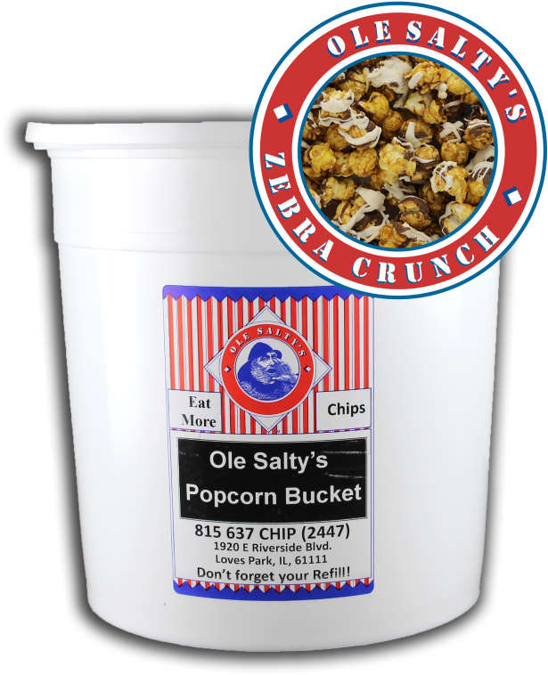 Download 2 Gal Ole Saltys Zebra Crunch Popcorn Bucket - Corn Flakes ...