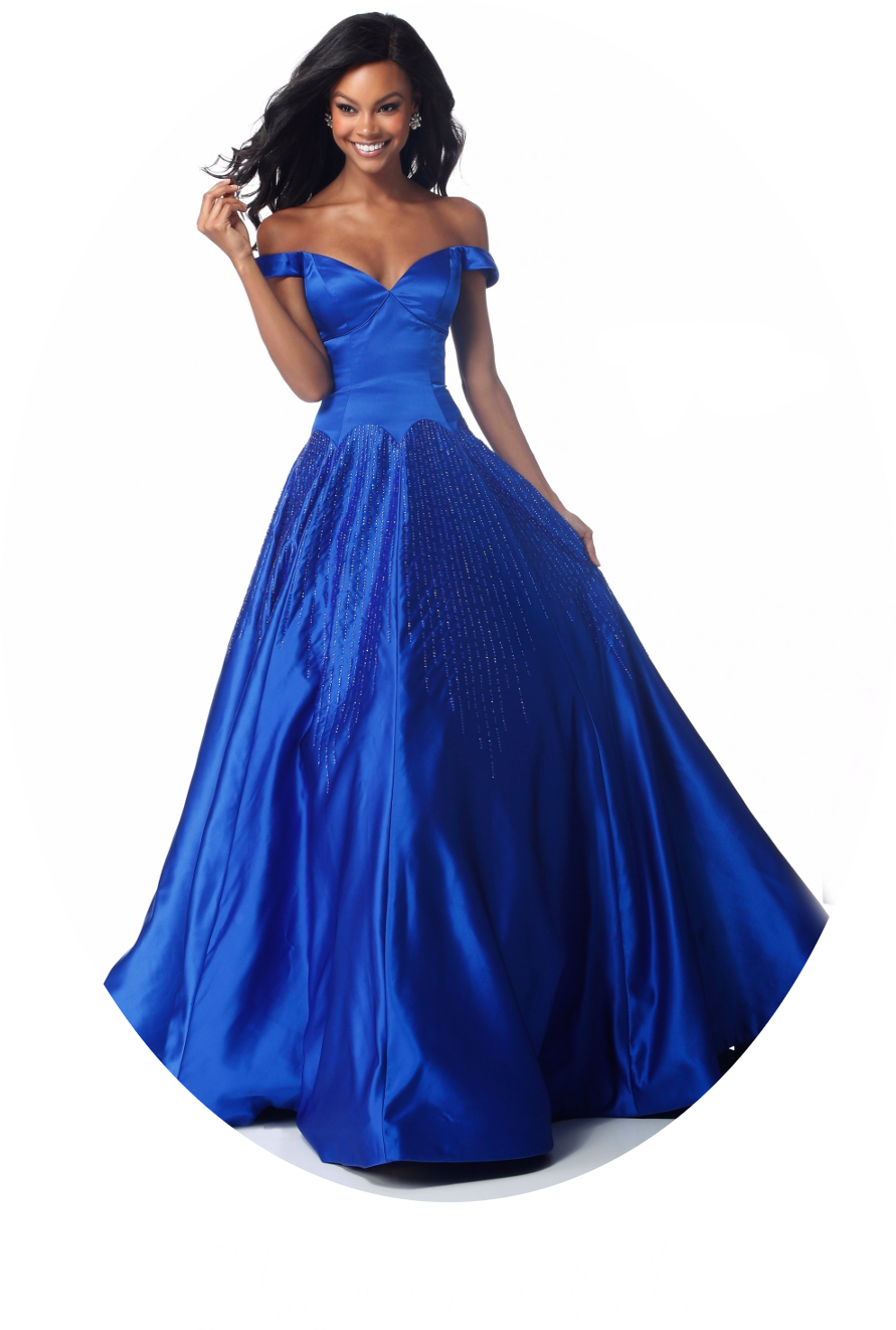Download Sherri Hill Blue Off The Shoulder Prom Dress - Full Size PNG ...