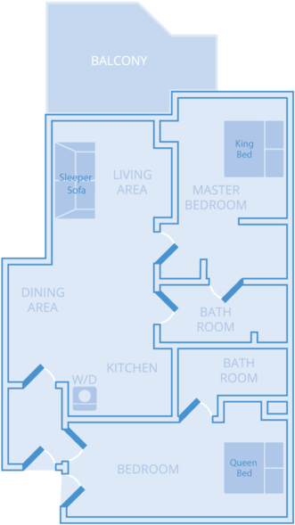 Download 2 Bedroom, 2 Bath Condo Rental - Diagram - Full Size PNG Image ...