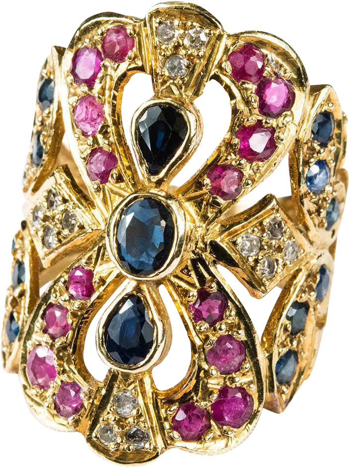 Download Sapphire Ruby Diamond Ring 750 18k Gold Filigree Wide ...