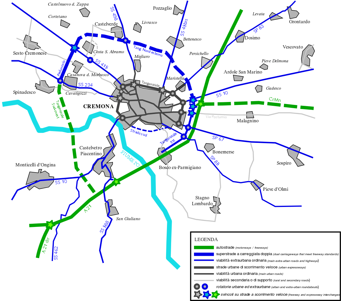 Download File Cremona Road Map Svg Wikimedia Commons - Tangenziale ...