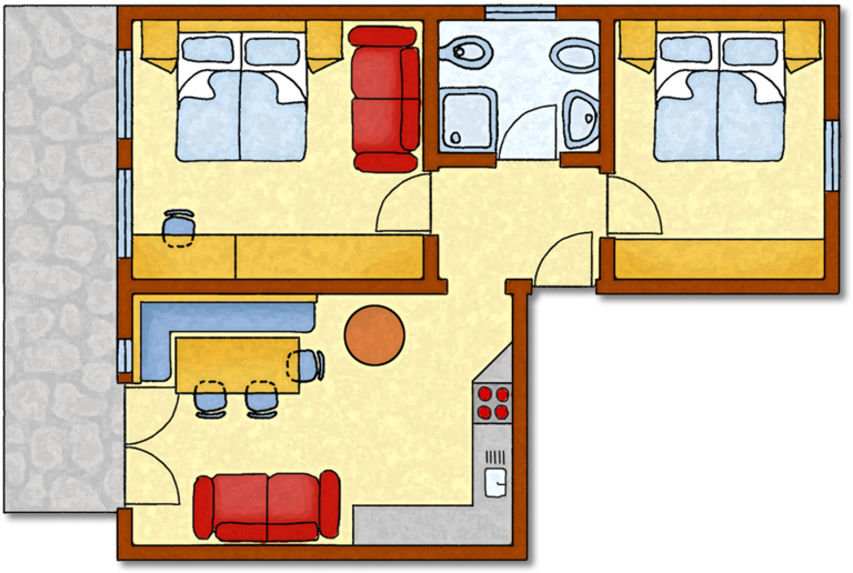 Download 2 Bedrooms With Double Beds And 1 Sofa-sleeper - Floor Plan ...