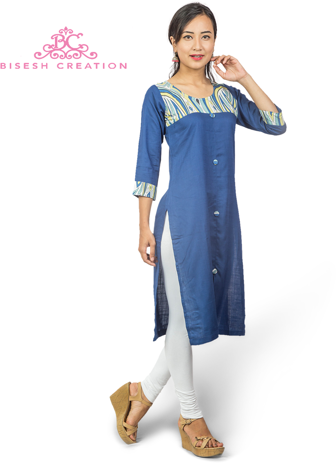 Download Navy Blue Slub Rayon Choli Design Front Cut Kurti With - Girl ...