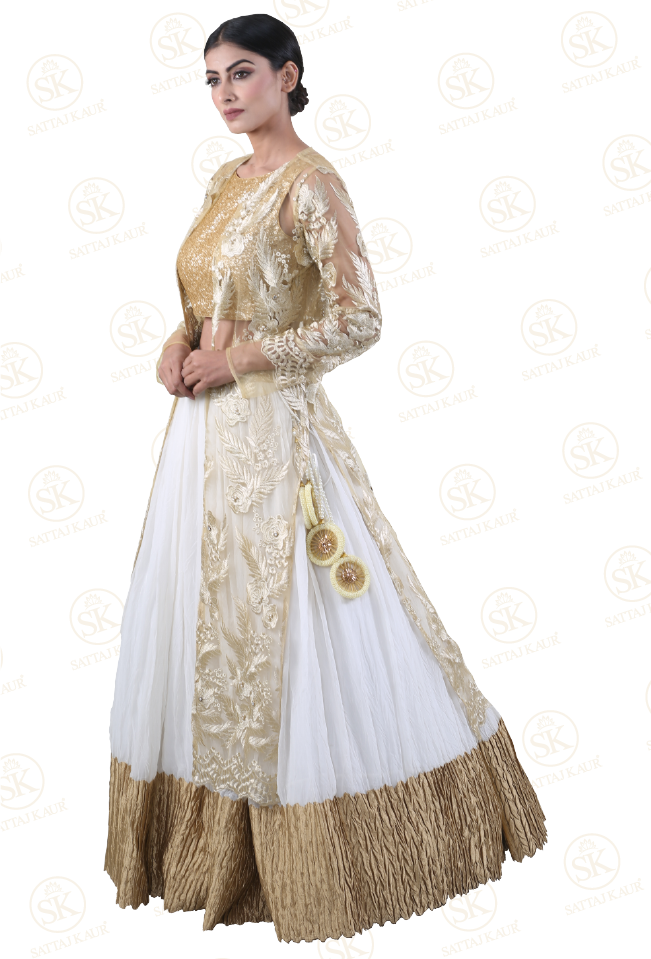 Download High-class Gold And White Lehenga Choli - Silk - Full Size PNG ...