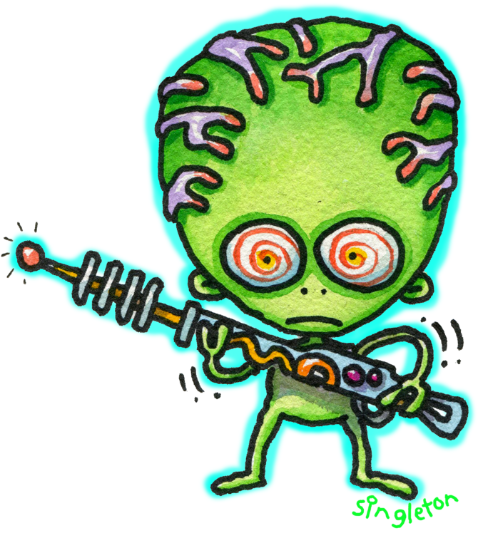 Download Alien With Ray Gun - Cartoon - Full Size PNG Image - PNGkit