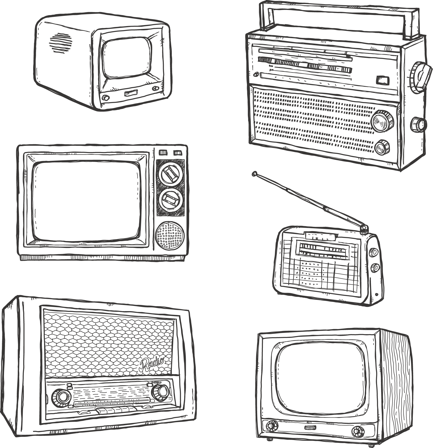 Download Television Hand Drawn Retro Tv - Sketch Of Tv Radio - Full ...