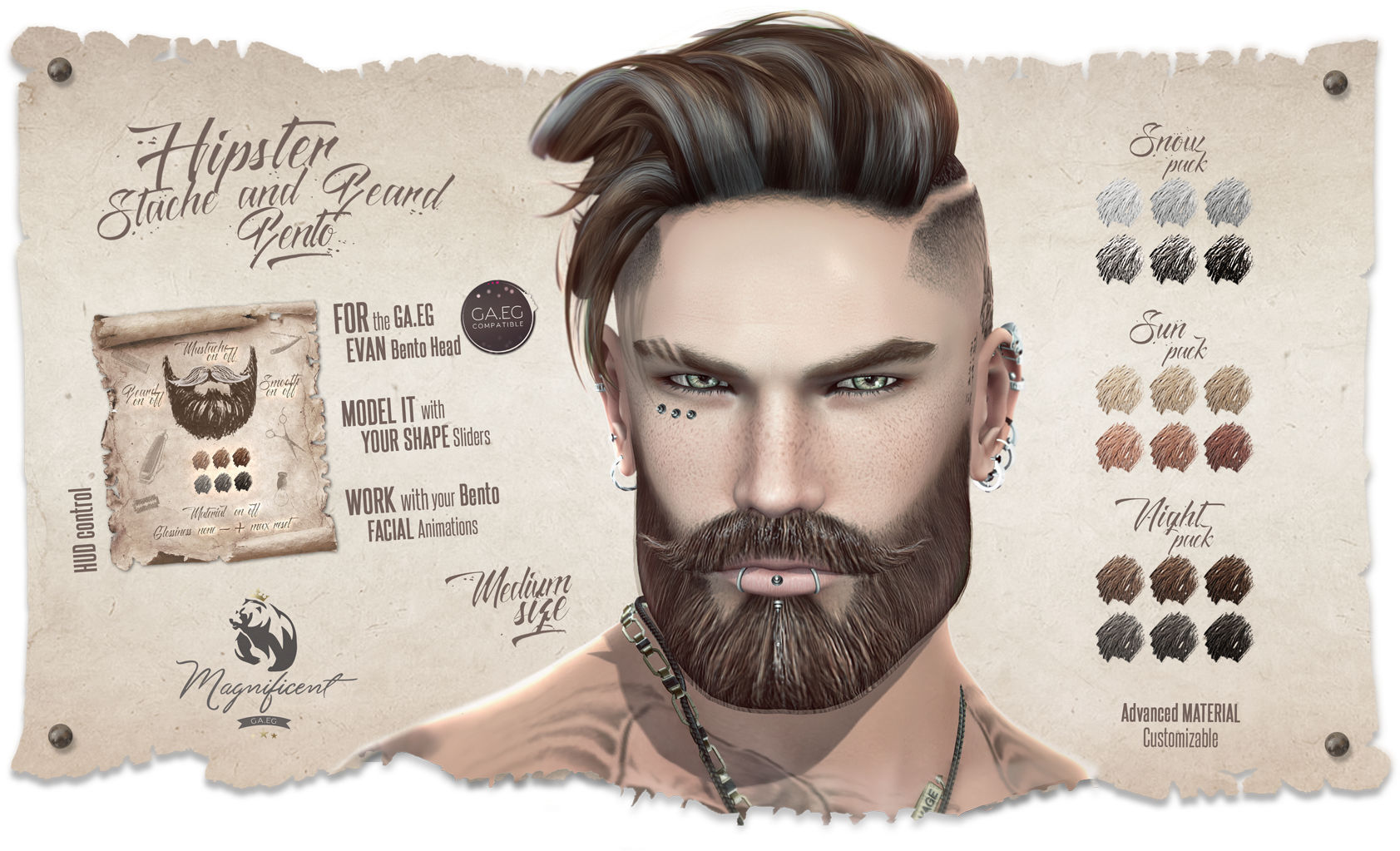 Download Only For The Ga - Second Life Bento Beard - Full Size PNG ...