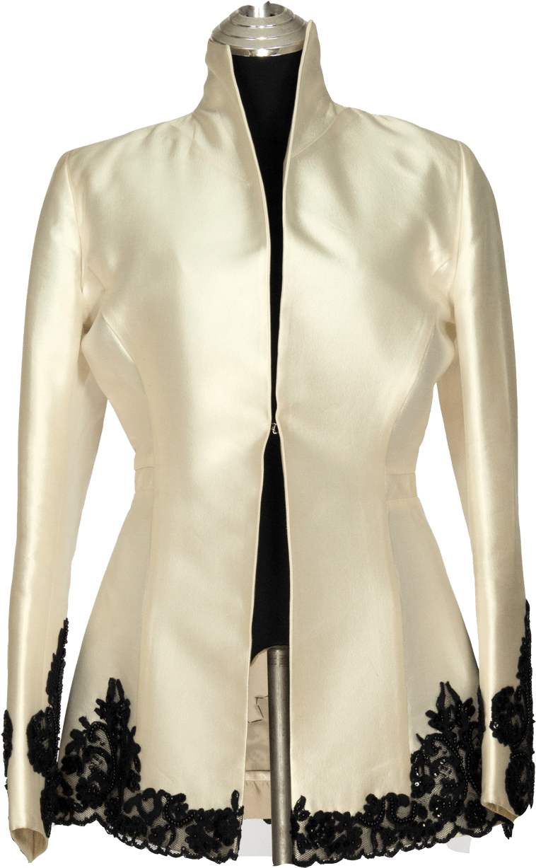 Download Cream Silk Jacket Black Lace Trim - Lace - Full Size PNG Image ...